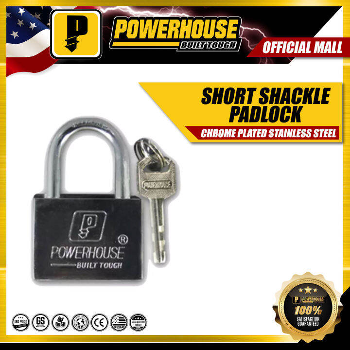 POWERHOUSE Short Shackle Padlock Chrome Plated Stainless Steel 30mm ...