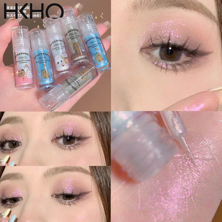 HKHO อายแชโดว์น้ำรูปหมีน่ารักคงทนอุปกรณ์แต่งหน้าอายแชโดว์กากเพชร ...