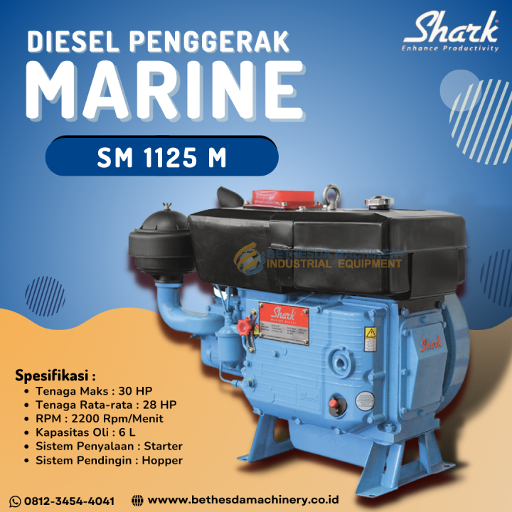 SHARK MARINE ENGINE DIESEL 30 HP 33 PK MESIN PENGGERAK HOPPER ENGKOL ...