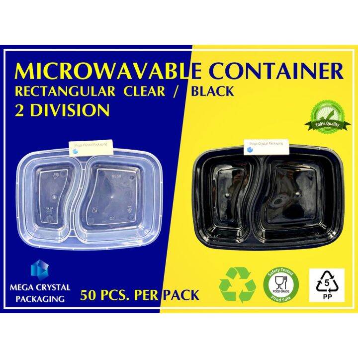 【READY STOCK】 ☀ 50 Pcs. Microwavable Container Rectangular 2 Division ...