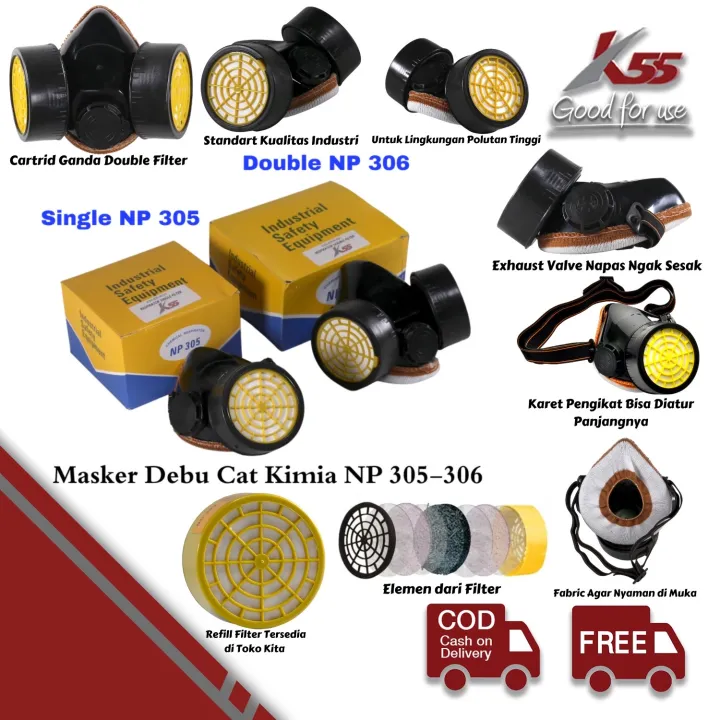 K55 Masker Anti Bau Debu Cat Kimia NP 305-306 Chemical Respirator ...