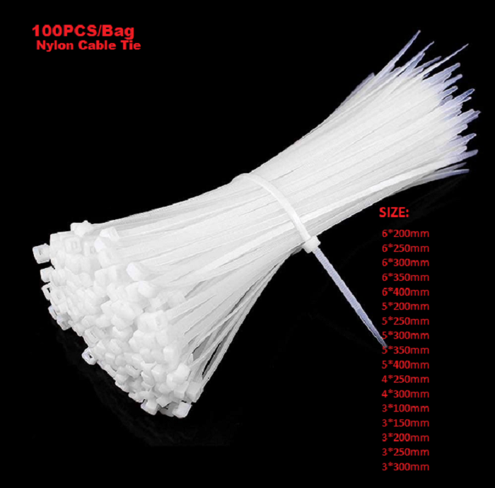 100pcs/bag cable tie Self-locking plastic nylon tie White Organiser ...
