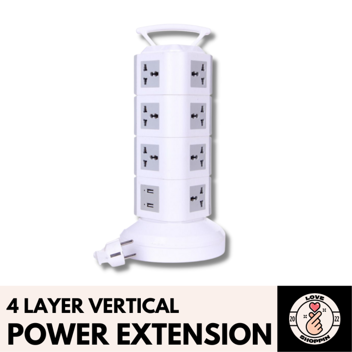 4 Layer Vertical Power Strip Socket Tower Surge Protector 10 AC Outlets 4 USB Ports 110-2 ...