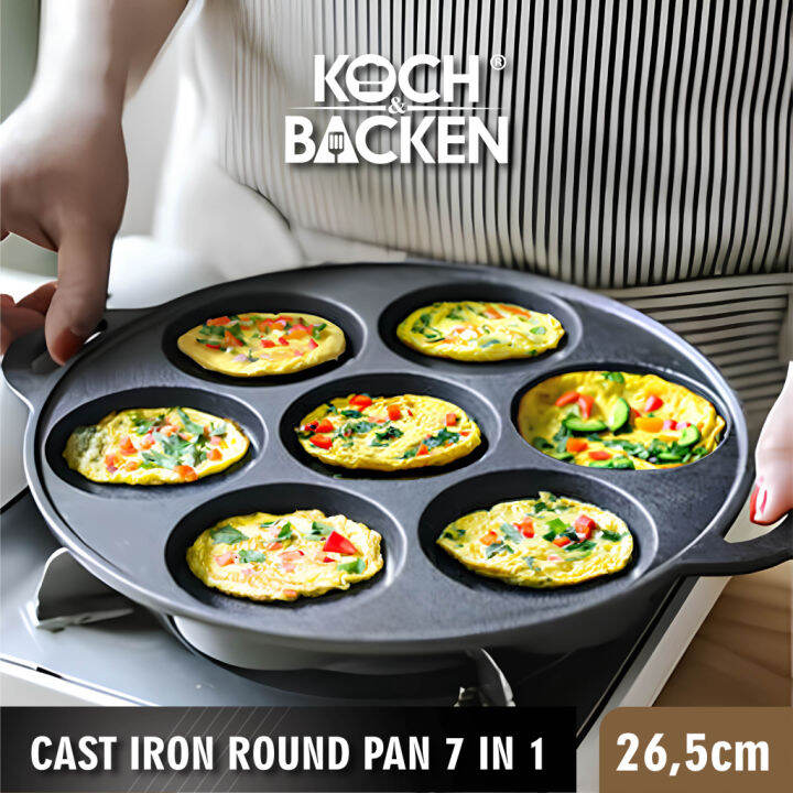 KOCH&BACKEN Cast Iron Round Pan 7 in 1 – Panci Pancake Serabi 7 Lubang ...