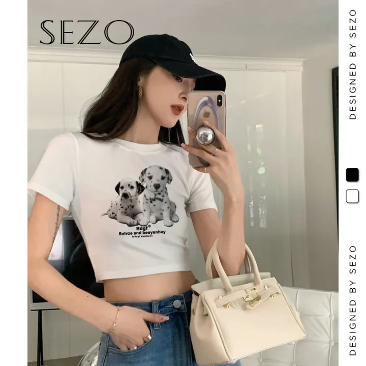 ชุดพิมพ์ตัวอักษร Sezo Croptop สำหรับผู้หญิง | Lazada.co.th