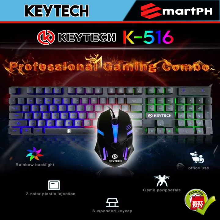 LEGIT (emartPH) Keytech K516 Backlit LED RGB Gaming Keyboard Mouse Combo Usb Keyboard And Mouse ...