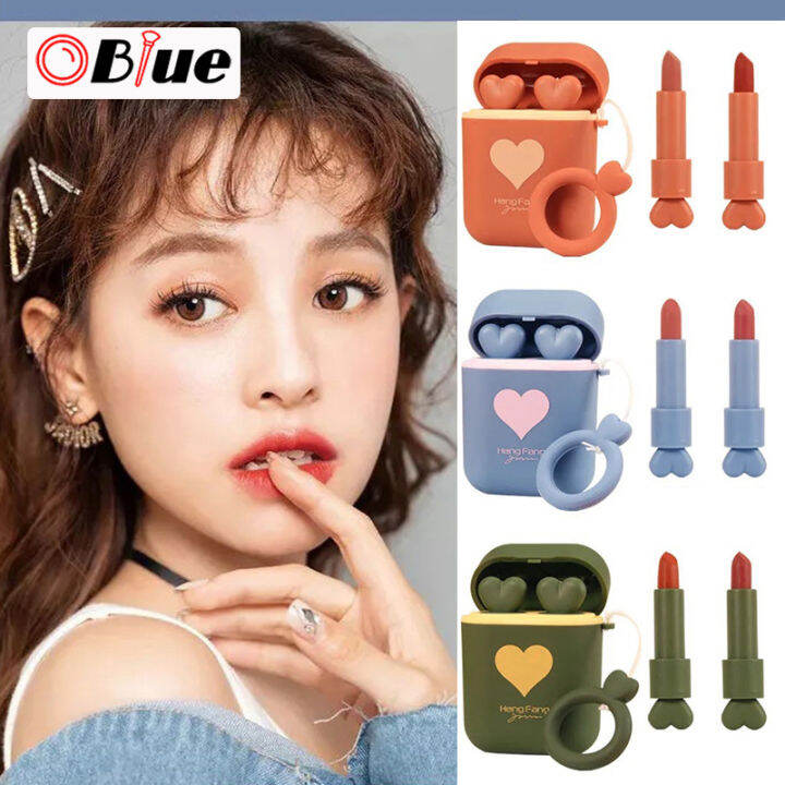 OBlue Lip Glaze Cartoon Love Headphones Double Tube Double Color ...