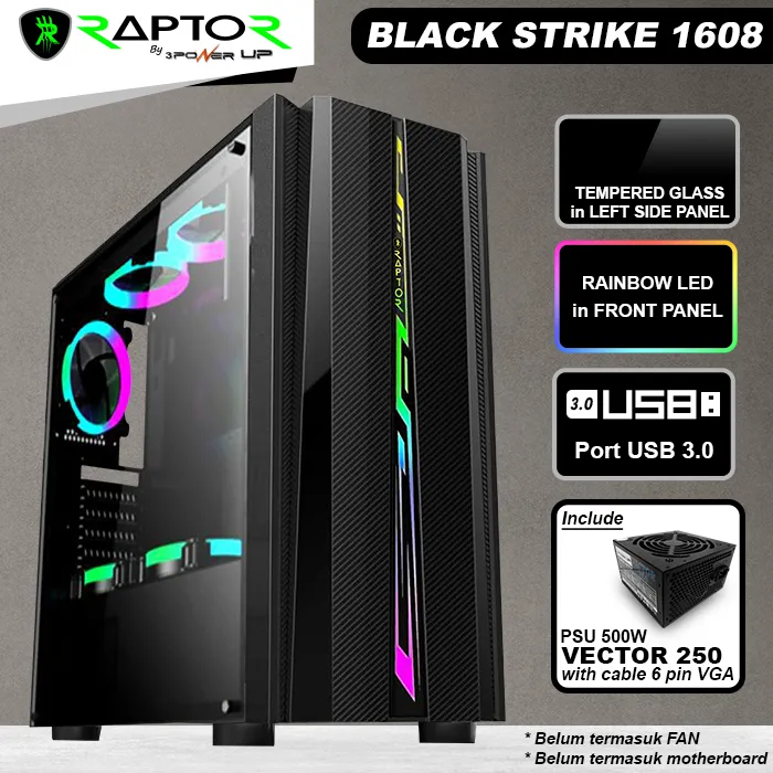 Gaming Case RAPTOR Black Strike 1608 Free PSU 500W VECTOR 250 ...