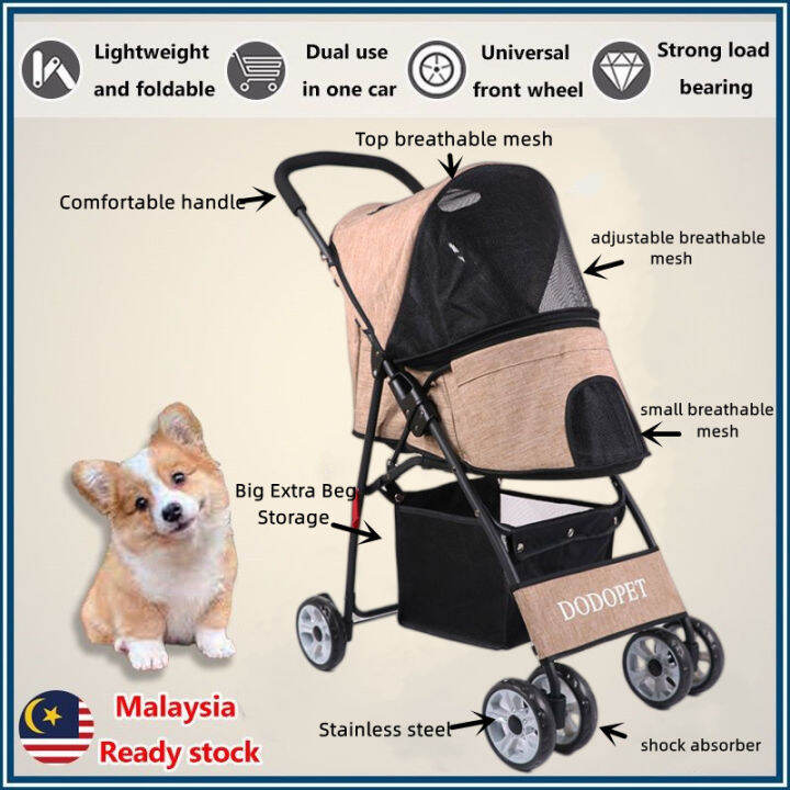 DODOPET SUPER PREMIUM Pet Trolley Foldable Pets Stroller Kucing Trolli ...