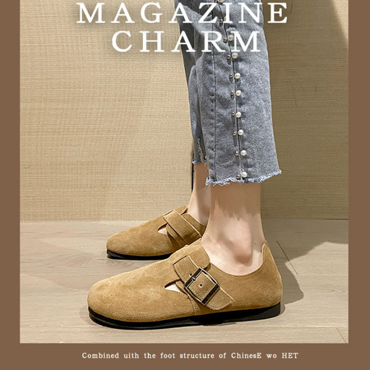 รองเท้าผู้หญิง Bo รองเท้าหนังแท้หนังวัวกลับกำมะหยี่ย้อนยุครองเท้า Bocen ...