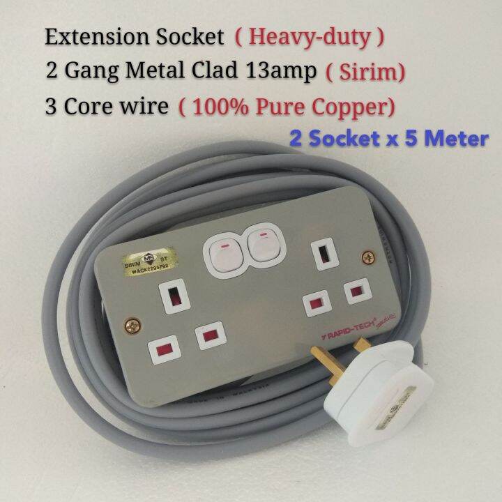 Extension socket Heavy-Duty 13a 2gang Metal Clad Switch Socket Wire ...