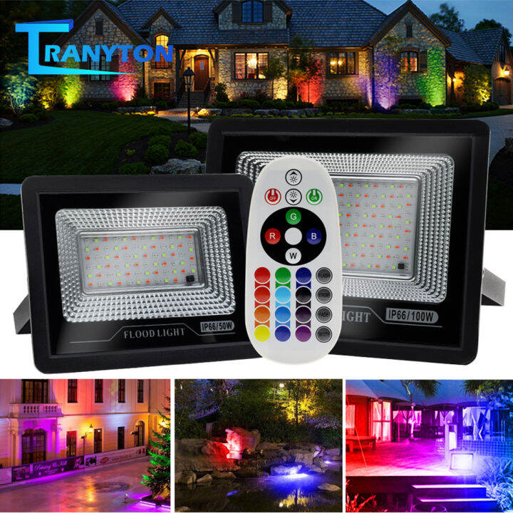 LED Flood Light 50W 100W IP66 Waterproof RGB Spotlight Outdoor Color ...
