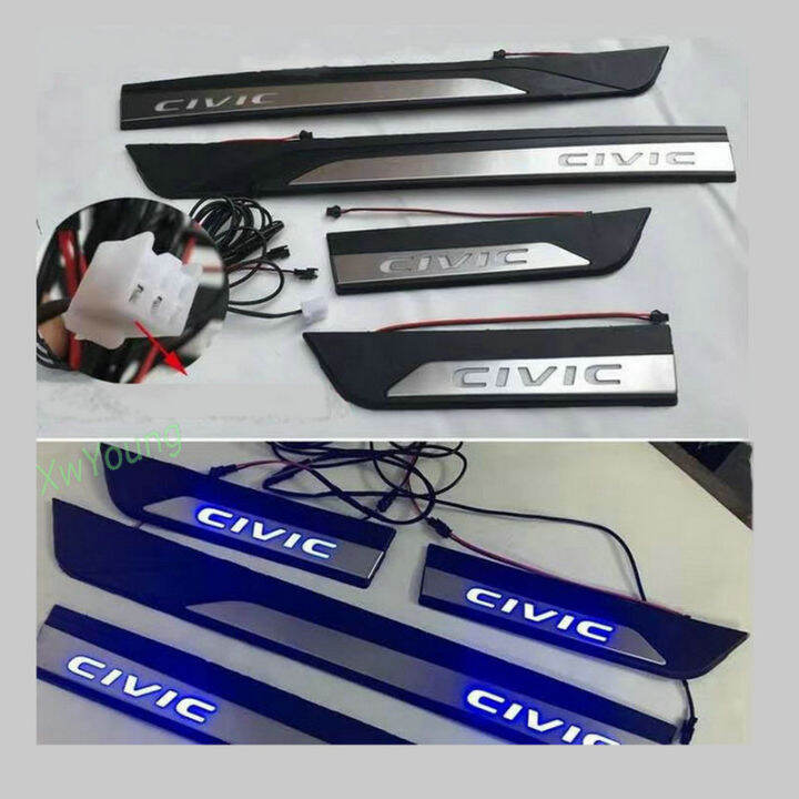 【CW】4 PCS For Honda Civic 2016-2023 10TH 11TH Car Styling Stainless Steel LED Door Sill Scuff ...