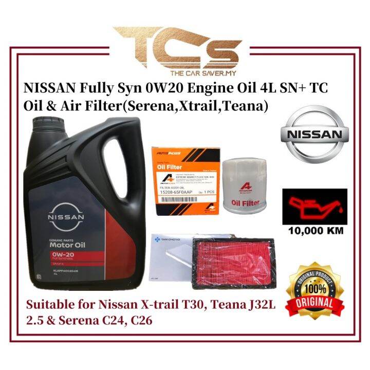 NISSAN Fully Synthetic 0W20 Engine Oil 4L SP/GF-6+ TC oil & Air Filter ...