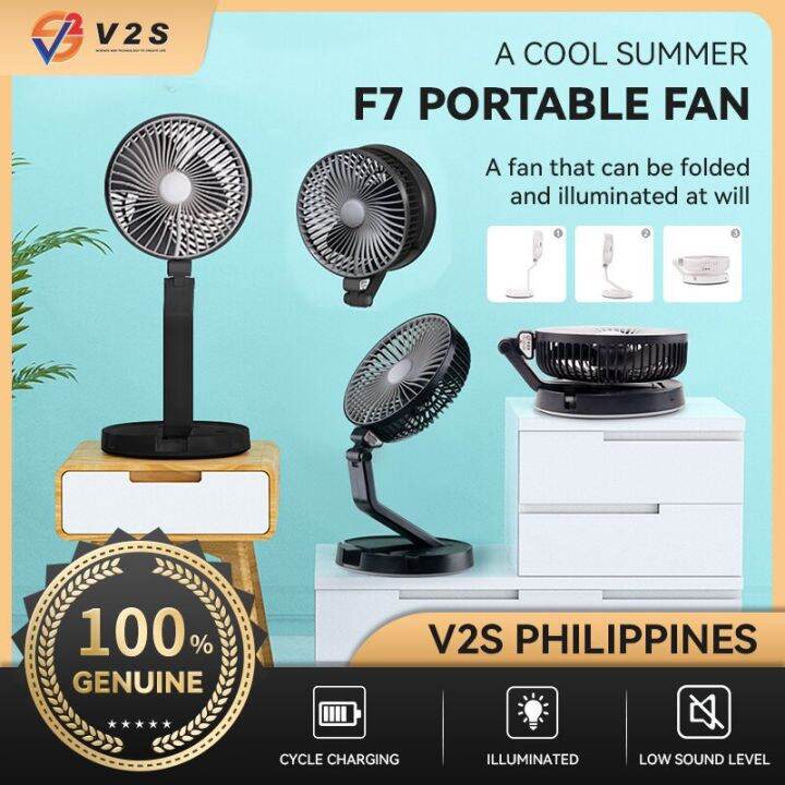 V2S F7 Table Lamp Folding Fan Rechargeable Fan with Light | Lazada PH