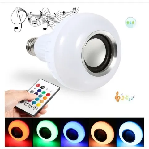 LED Music Light Bulb Bluetooth Speaker 12W Color Lamp With Remote ...