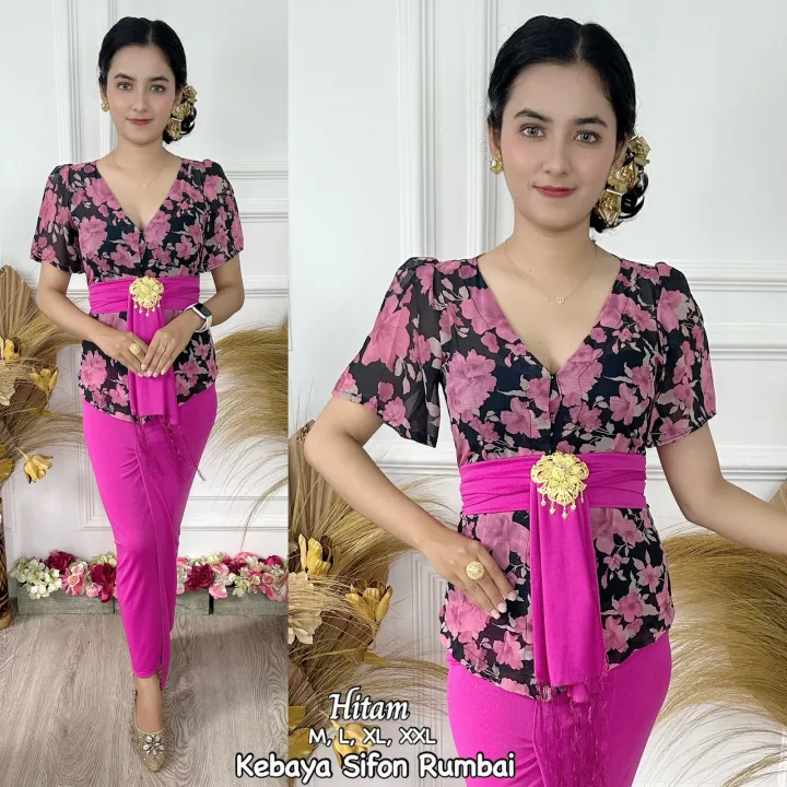 Kebaya Sabrina Pipil bahan sifon baby doll, motif bunga jepun, model ...