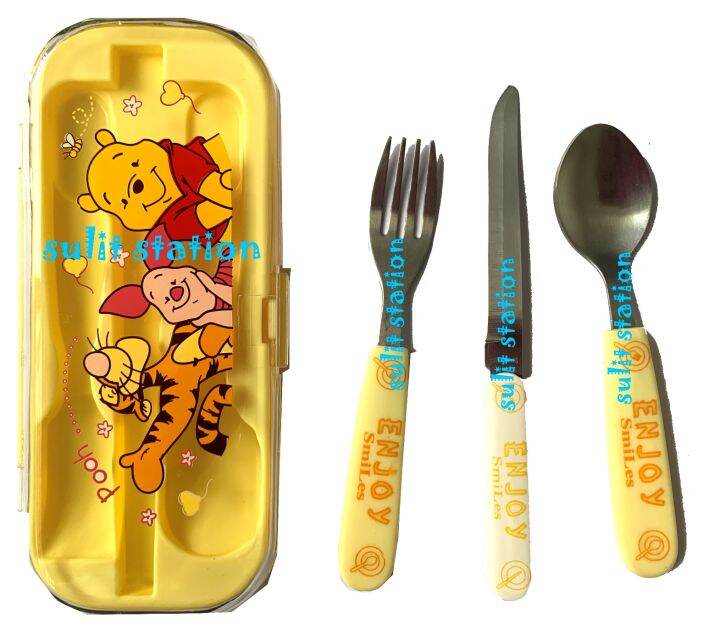 WINNIE THE POOH STAINLESS STEEL SPOON FORK KNIFE FOOD TABLE SNACK LUNCH ...