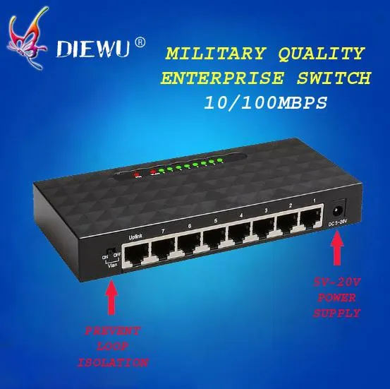 DIEWU Switch Hub Ethernet 8-Port 100-Mega Switch Grade A Product ...