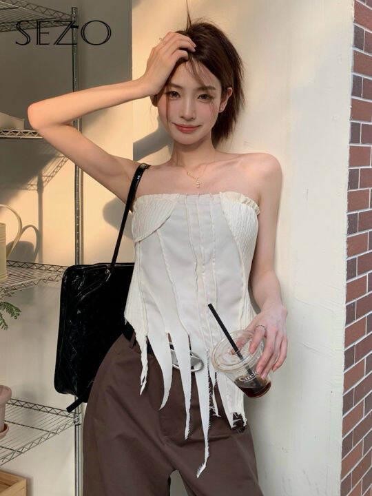 SEZO สำหรับผู้หญิงเสื้อกั๊กสวมไหล่แบบประกบแหวกแนว | Lazada.co.th
