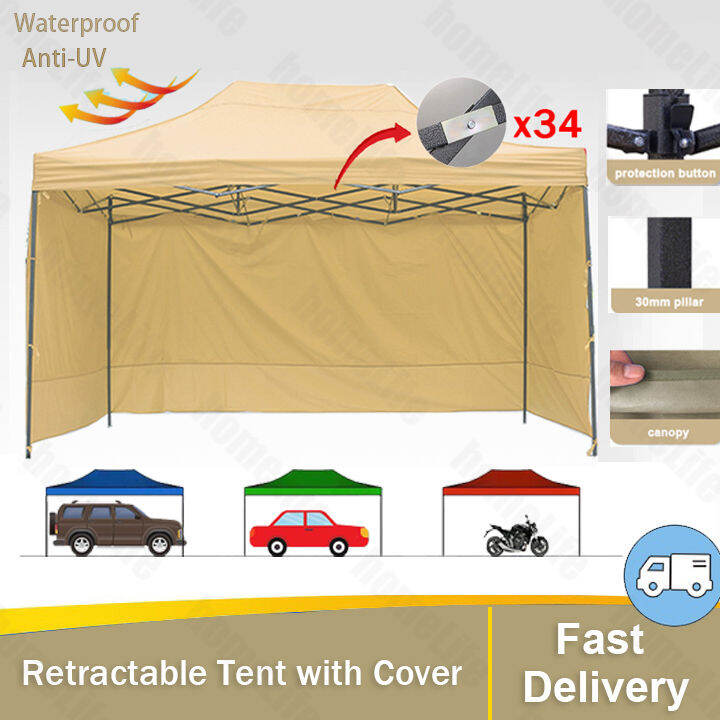 3x4.5 Khaki Outdoor Tent Heavy Duty WaterProof Canopy Adjustable Height ...