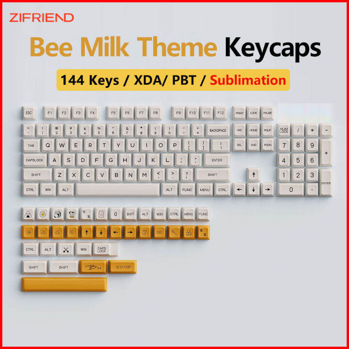 ZIFRIEND 140 Keys Bee Milk Theme Keycaps PBT Sublimation Gaming ...