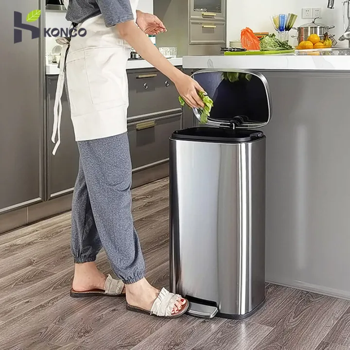 Konco Stainless steel Trash Can 30L/50L large capacity Trash Can Garbage Bin Recycling Bin ...