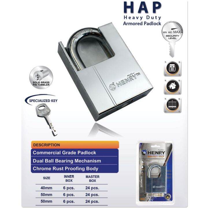 Henry Heavy Duty Armoured Padlock HAP 50mm | Lazada PH