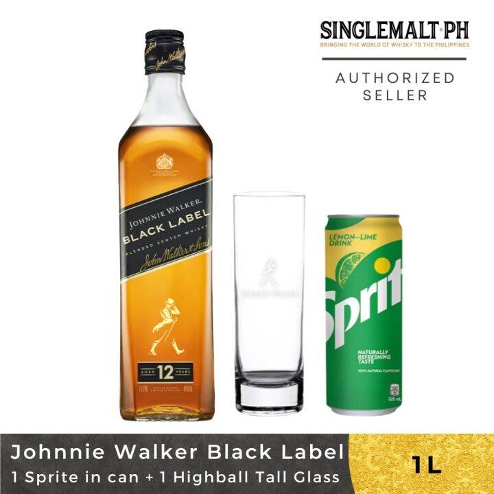 Johnnie Walker Black Label 1L Sprite in can (1) Highball Tall Glass ...