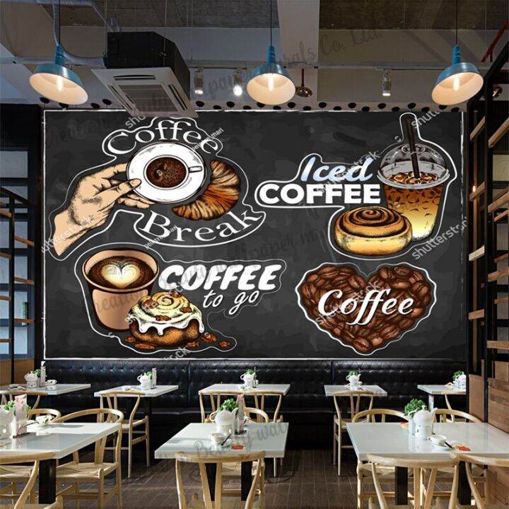 Custom Blackboard Hand-painted Coffee Wallpaper Industrial Decor Mural ...