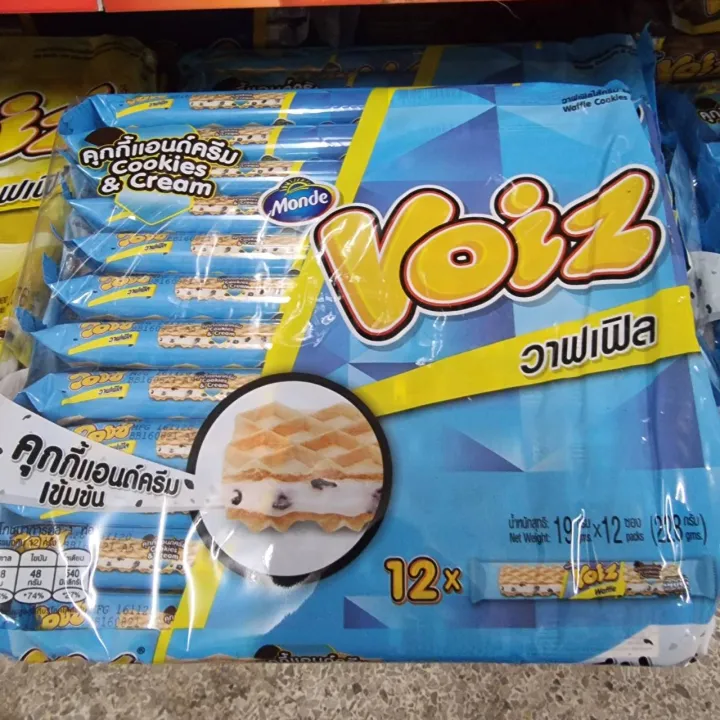 วอยซ์ วาฟเฟิล รส คุ้กกี้แอนด์ครีม 19 กรัม x 12 ซอง voiz waffle cookie and cream | Lazada.co.th
