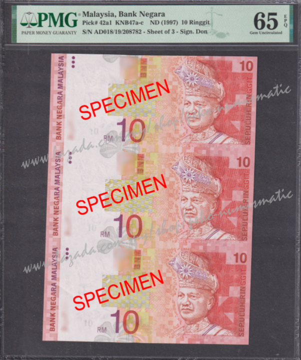 Malaysia, Banknotes, 1997, 8th Series, S/N AD018/19/208782, Uncut 3in1 ...