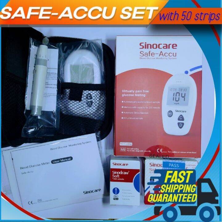 Safe Accu Glucometer set with 50 strips and lancets COD | Lazada PH