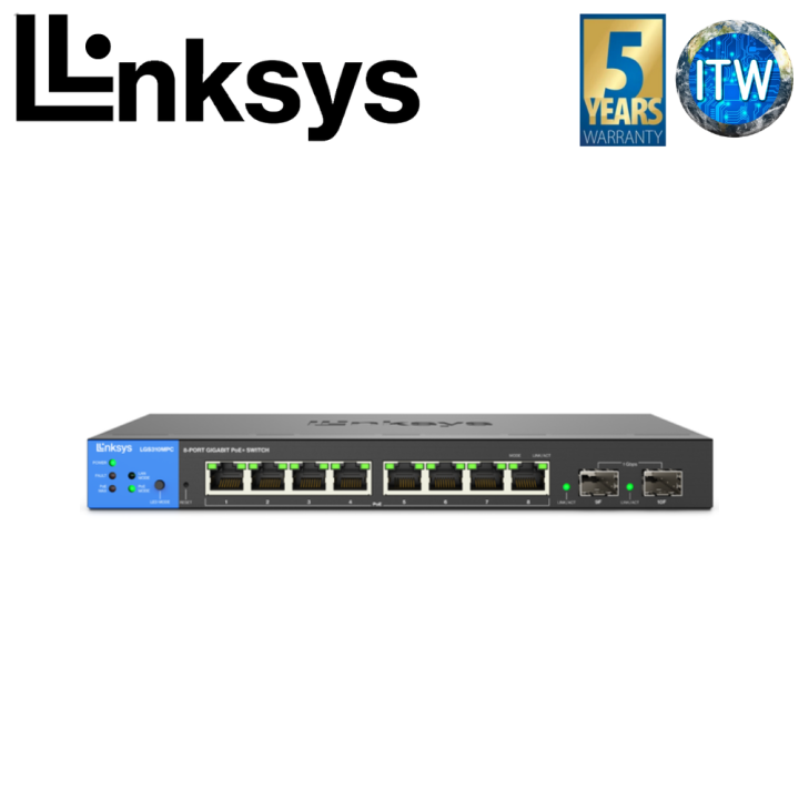 Linksys LGS310MPC 8-Port Managed Gigabit PoE+ Switch with 2 1G SFP Uplinks 110W TAA Compliant ...