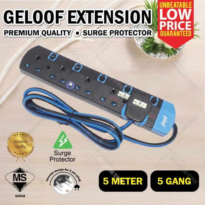 Sirim Approved Surge Protector Extension Trailing Cord 2pin Plug 5 Gang 5m Lazada