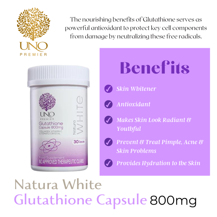 Uno Glutathione Capsule Pure Natura White Glutathione Capsules 800mg ...