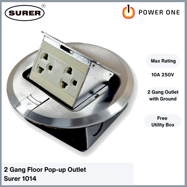 Surer 1014 2 Gang Pop-up Floor Outlet, Round Type with FREE Utility Box ...
