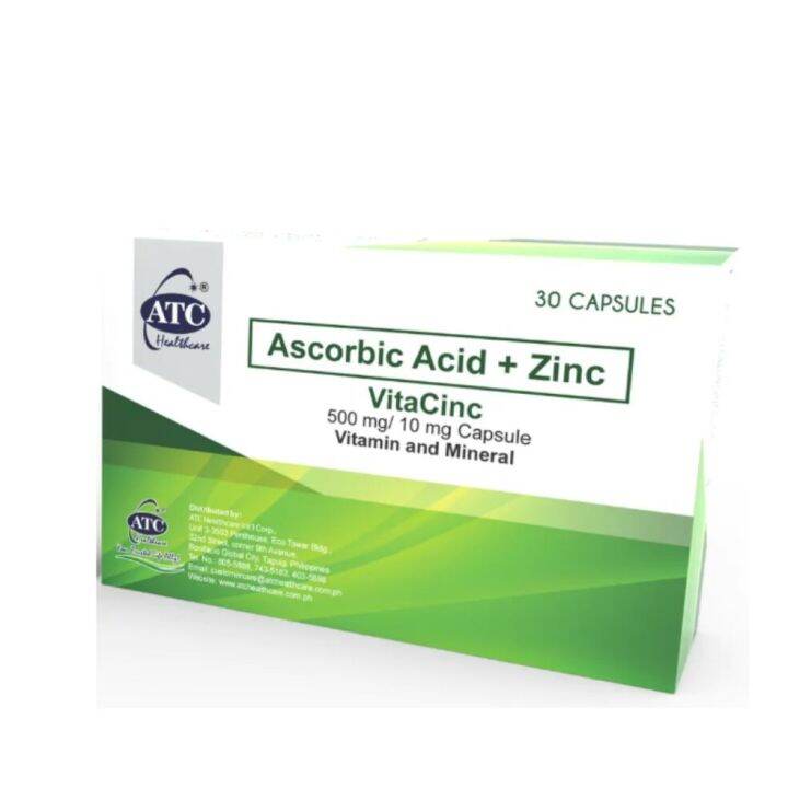 ATC Health (Vitazinc Ascorbic acid + Zinc 500 mg/10 mg 30 capsules ...