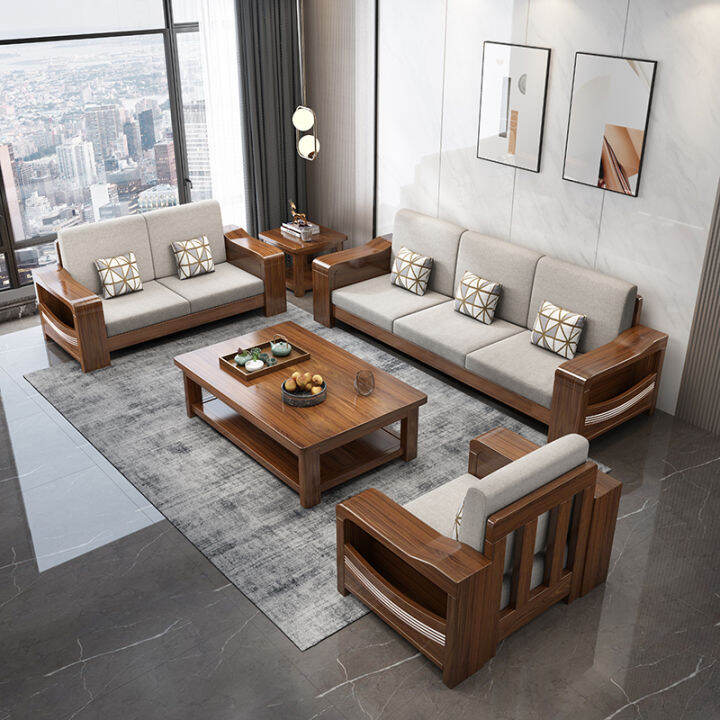Walnut all solid wood sofa combination set corner modern Chinese furniture 123 combination solid ...