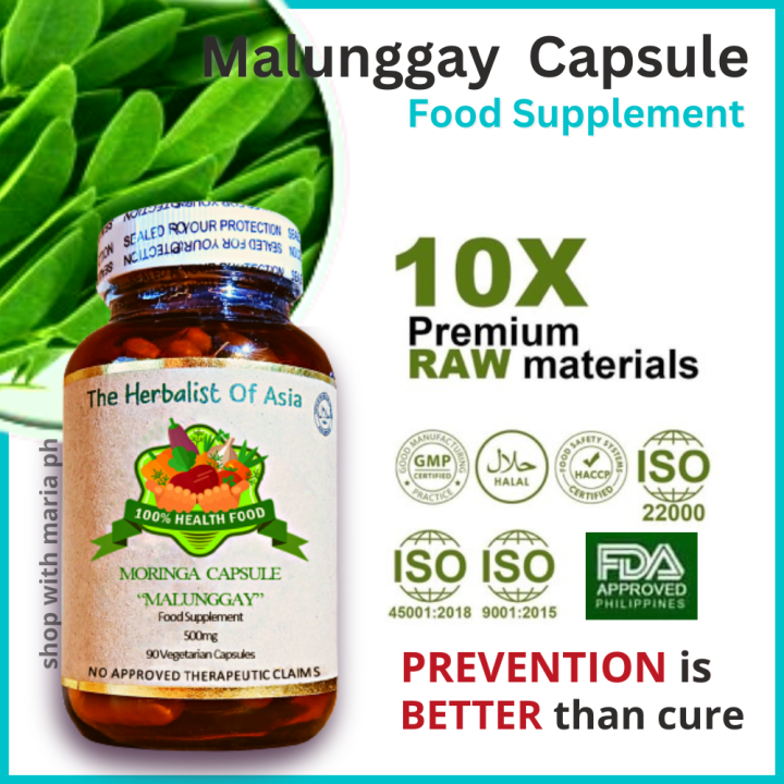 The Herbalist of Asia Moringa/Malunggay Capsule 500mg 90 Vegetarian ...