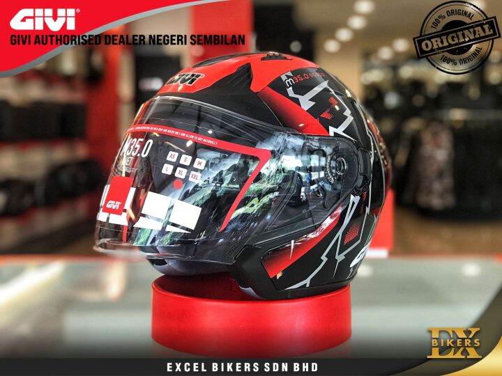 GIVI HELMET M35.0 DRACO BLACK/RED /OPEN FACE HELMET / MOTORCYCLE HELMET ...