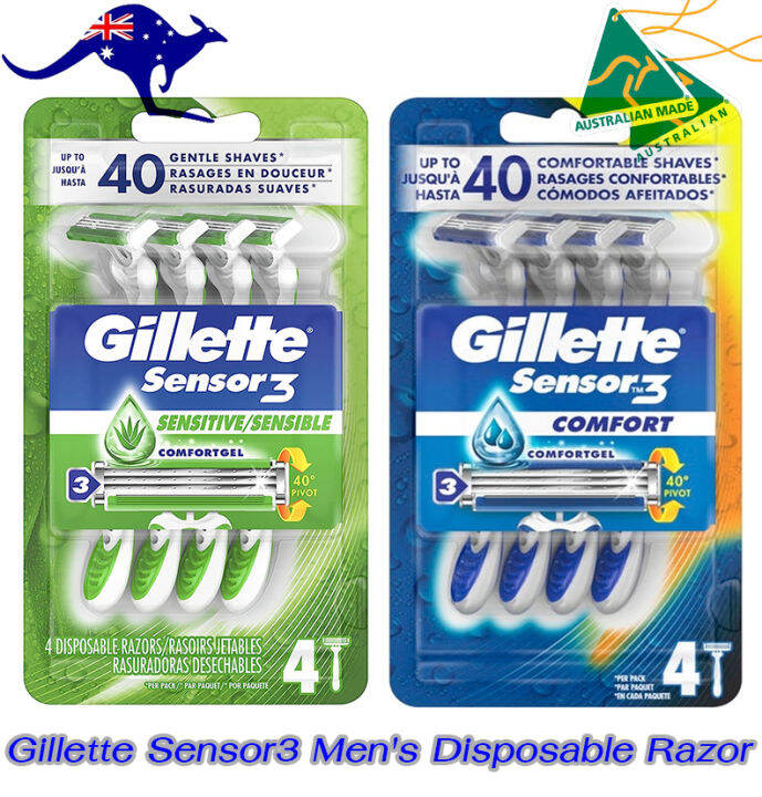 Gillette Sensor 3 Sensitive & Comfort Disposable 4 Razor มีดโกนหนวด ...