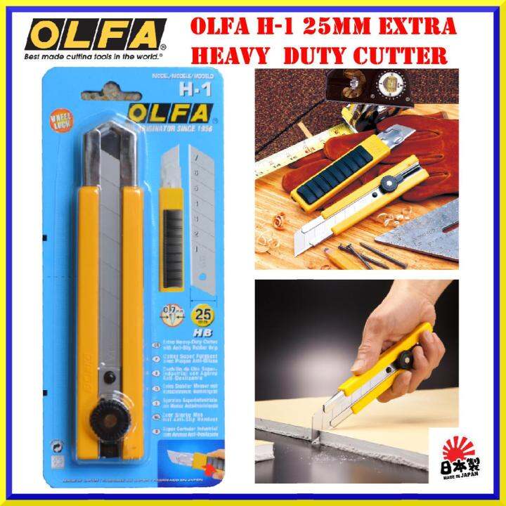 Original OLFA H-1 Extra Heavy Duty Cutter 25MM Rubber Inset Grip Ratchet-Lock Utility Knife ...