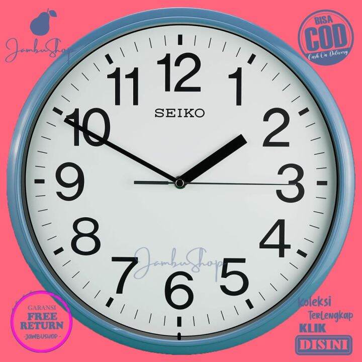 Jam Dinding Quartz Minimalis Biru Muda Merah Seiko QXA756 Dekorasi ...