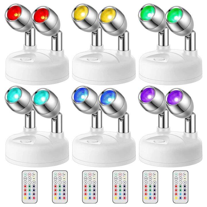 6Pcs 13 Color Battery Operated Spotlights Indoor Uplighting Indoor Dual ...