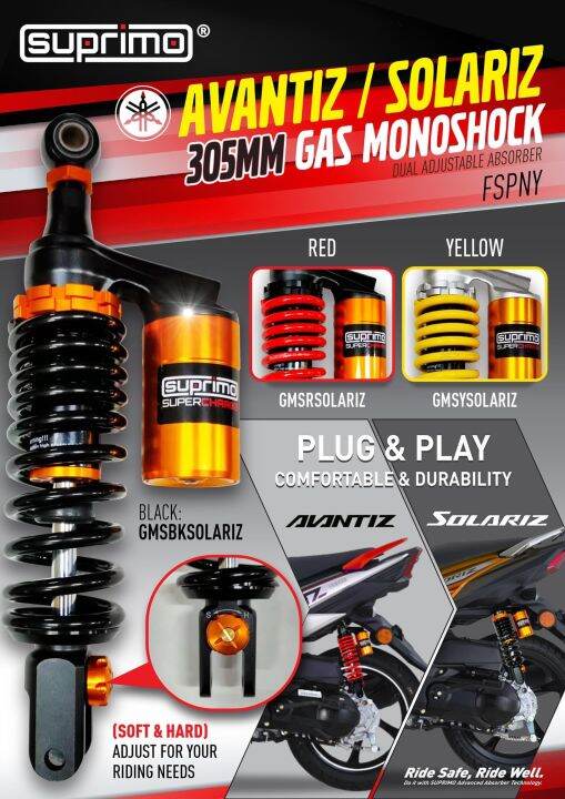 SUPRIMO ADJUSTABLE GAS ABSORBER 305MM YAMAHA SOLARIZ AVANTIZ EGO EGOS ...
