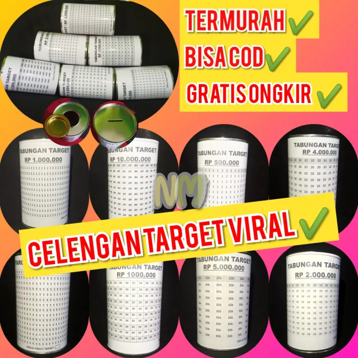 Celengan target nabung Paking FREE buble wrap / Tabungan Challenge ...