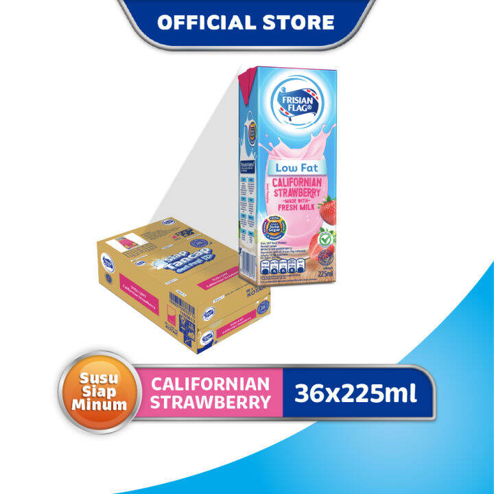 Frisian Flag Purefarm UHT Susu Cair - Low Fat Californian Strawberry 225 ml x 36 pcs - Susu Siap ...