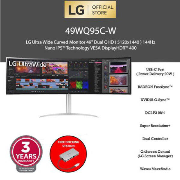 LG Curved Monitor 49" UltraWide Dual QHD 5K with USB Type-C™ 49WQ95C-W ...