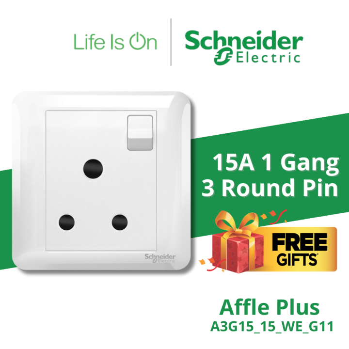 Schneider Electric Affle Plus 15A 250V 1 Gang 3 Round Pin Switched ...